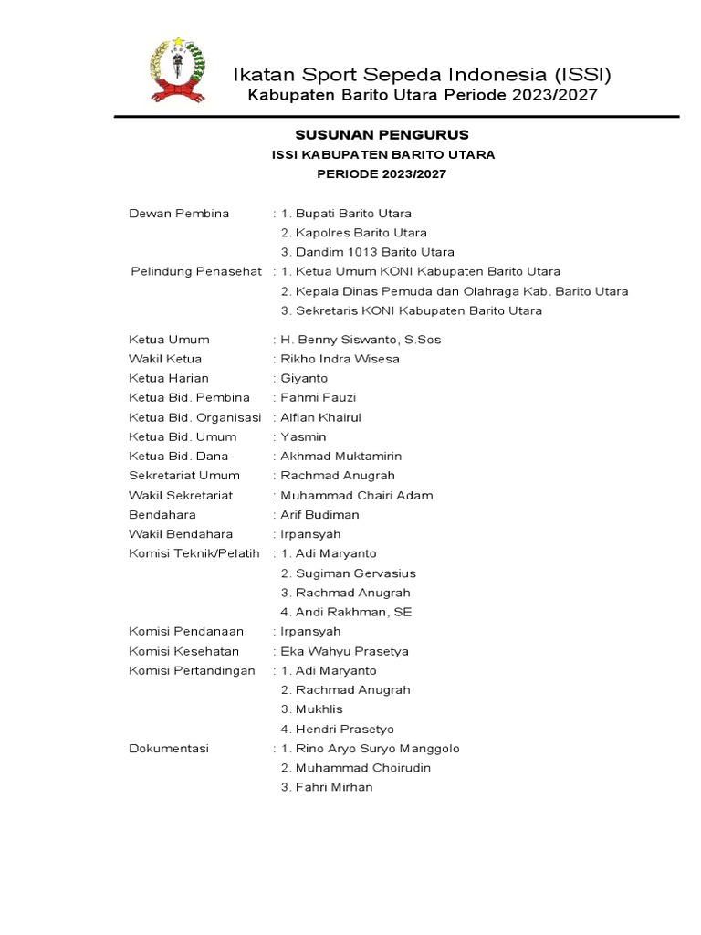 Susunan Pengurus ISSI Barut 2023 | PDF