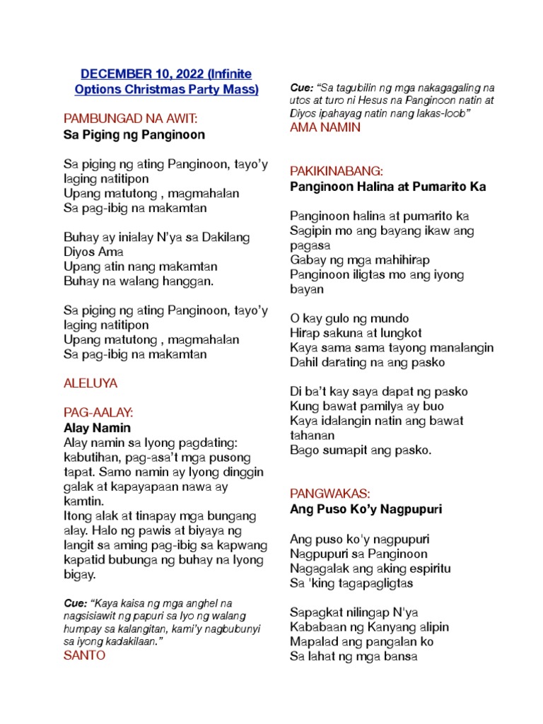 Dec 10 Mass Line Up | PDF