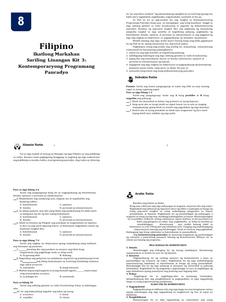 Q3 FILIPINO M3 (2pg Per Sheet) | PDF