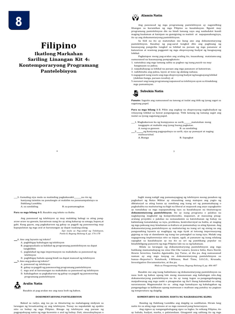 Q3 FILIPINO M4 (2pg Per Sheet) | PDF