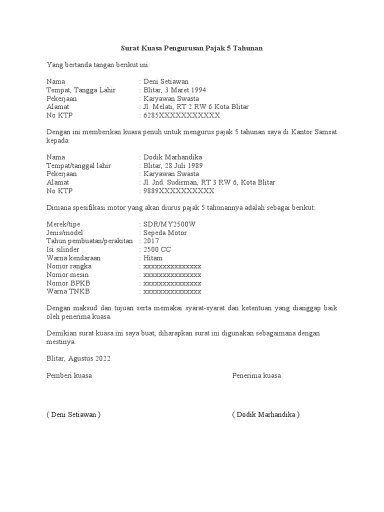 Contoh-Surat-Kuasa-Motor | PDF
