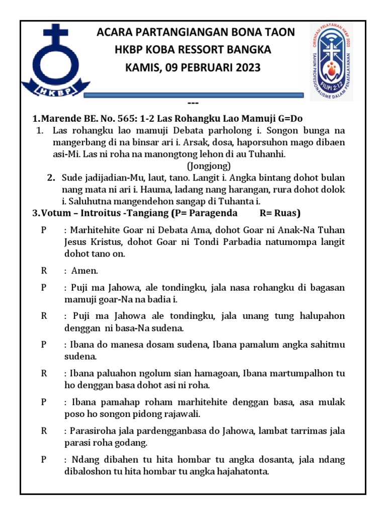 Partangiangan Bona Taon HKBP 2023 | PDF