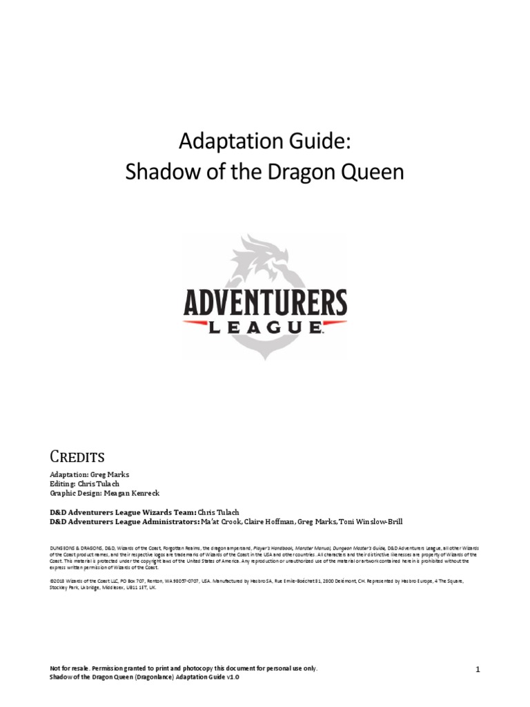 Shadow of The Dragon Queen Dragonlance Adaptation Guide | PDF | Wizards Of The Coast | Dragonlance