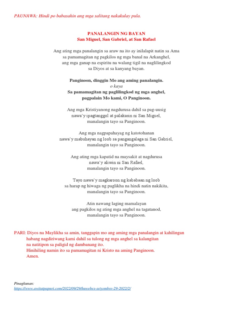Panalangin ng Bayan_09.29 Archangels | PDF