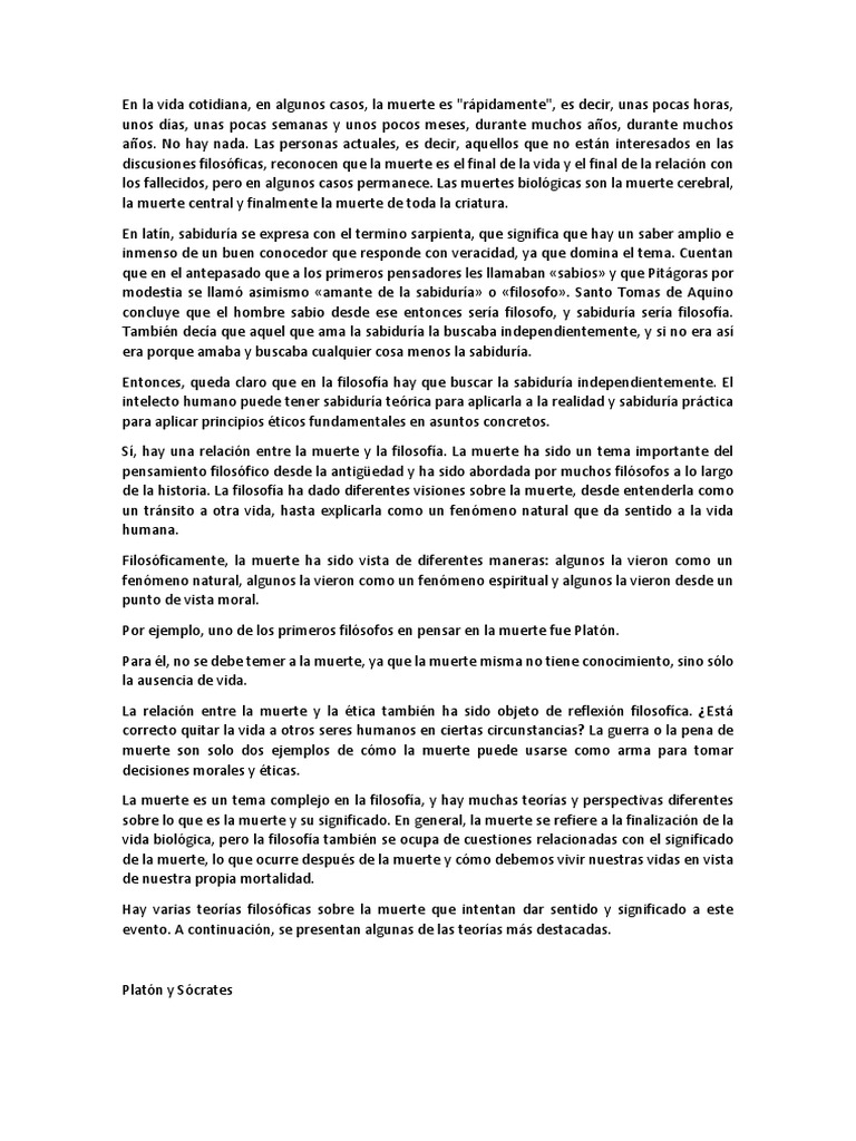 Resumen Analitico "La Muerte Segun La Filosofia" | PDF | Platón ...