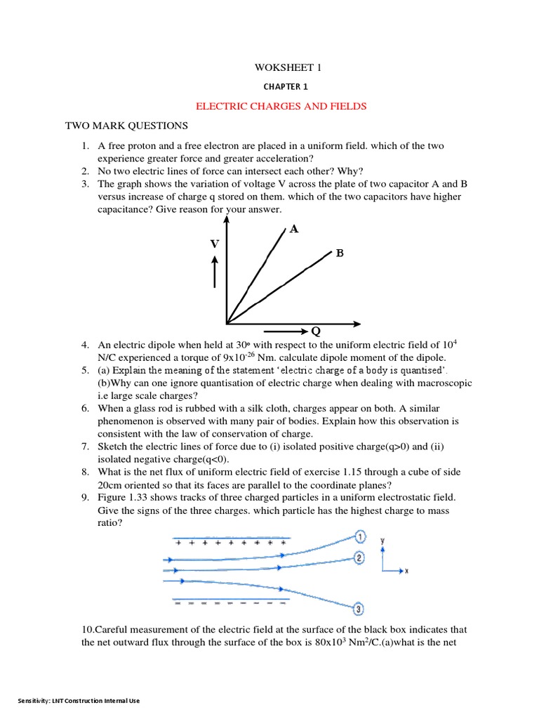 Chapter 1 Ws G12 | PDF | Electric Charge | Electric Field
