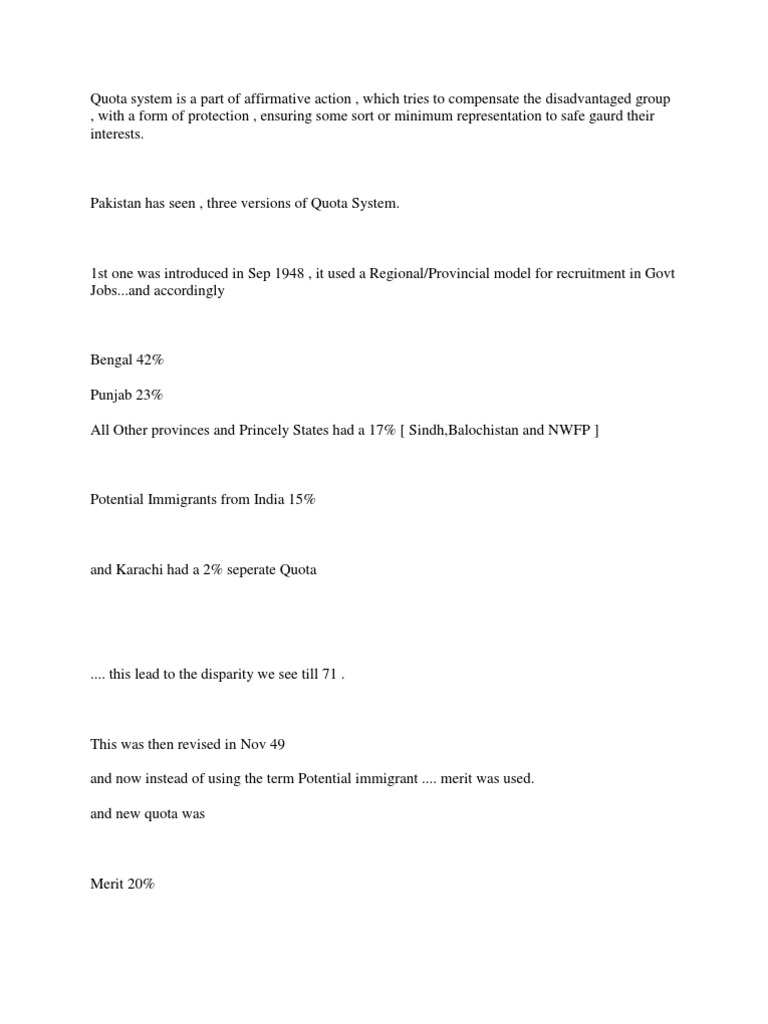 History of Quota System in Pakistan | PDF