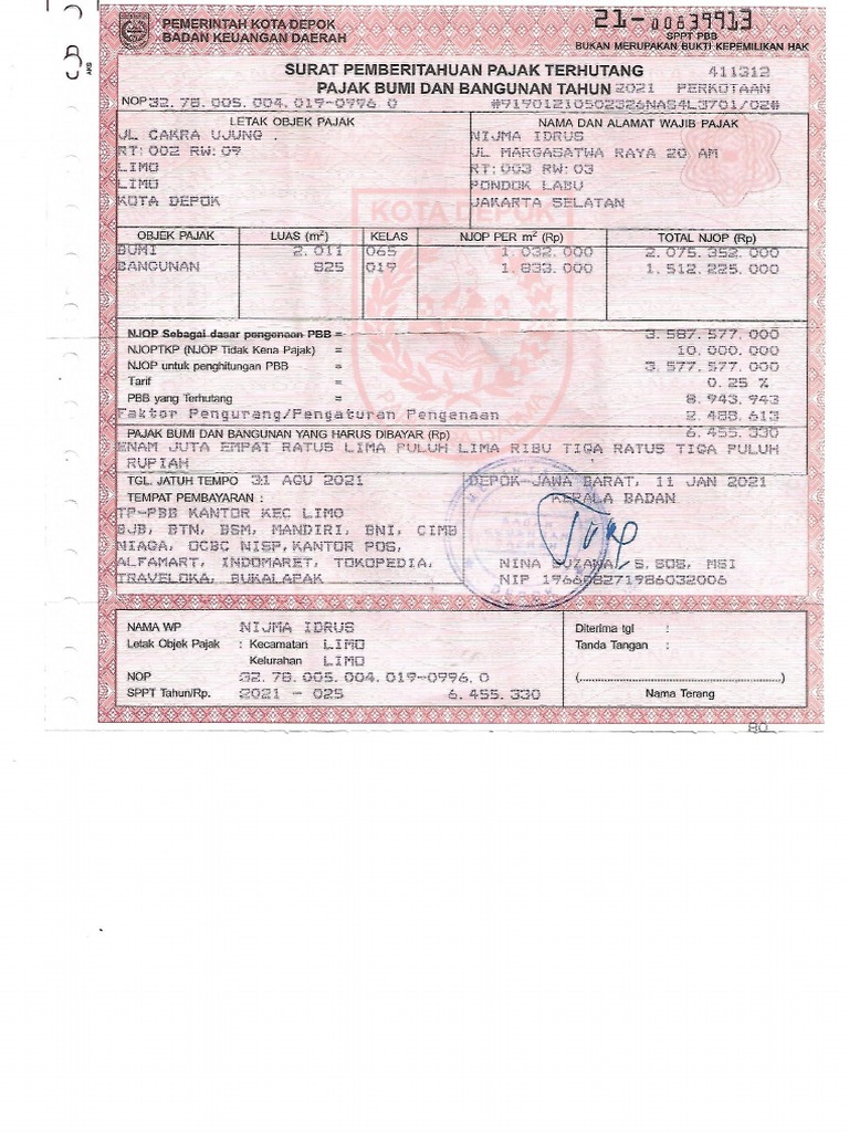 SPPT & Stts PBB Tahun 2021 | PDF