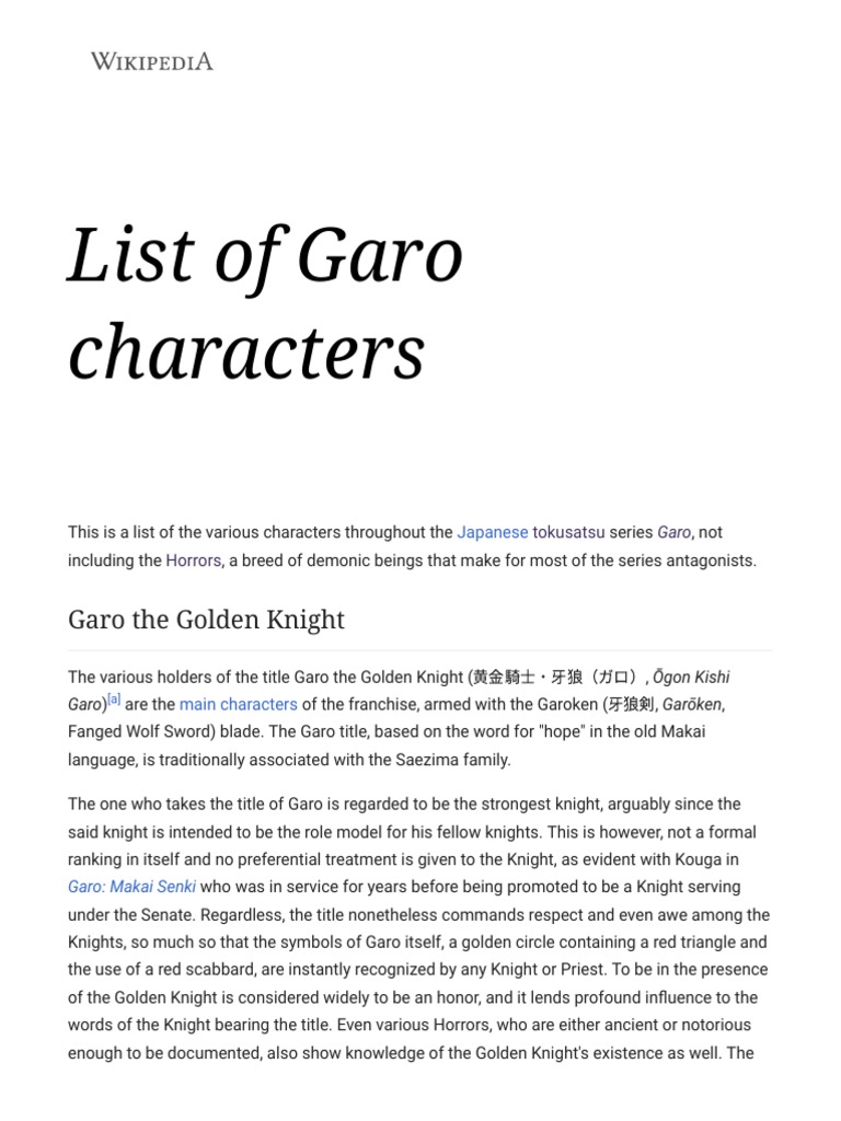 List of Garo Characters - Wikipedia | PDF