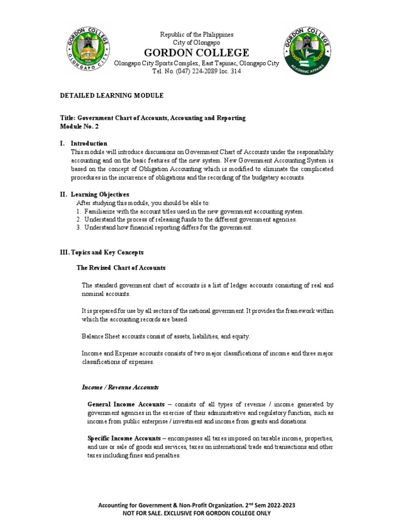 Module 2. Government Chart of Accounts, Accounting and Reporting | PDF ...