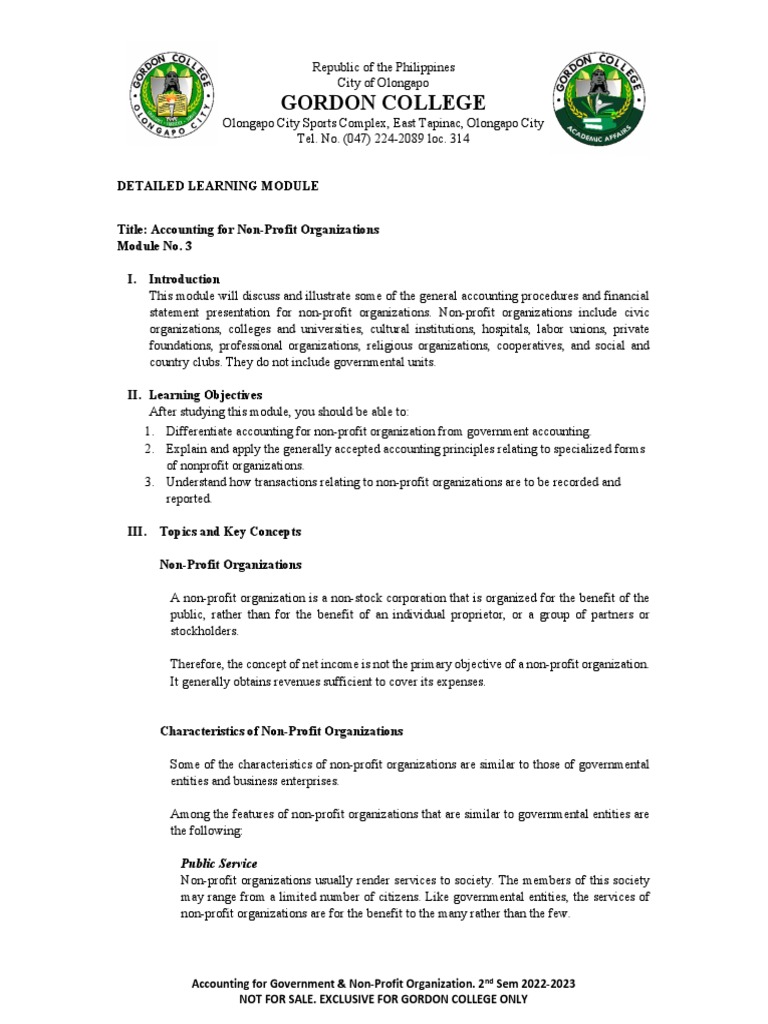 Module 3 Accounting For Non Profit Organizations Pdf Fund