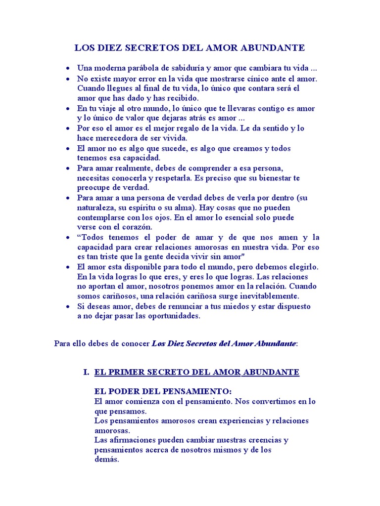 Resumen de Los 10 Secretos Del Amor Abundante | PDF | Salud y bienestar | Estilo de vida