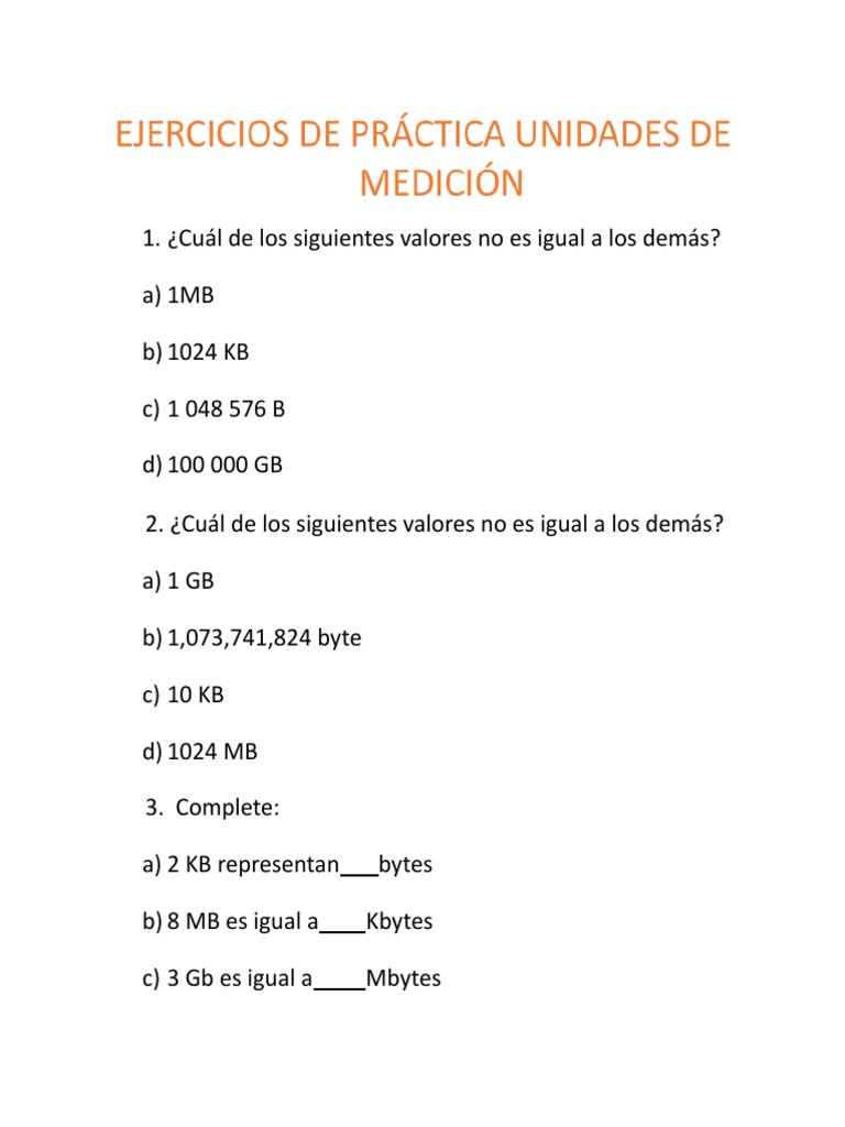 Ejercicios de Practica - Unidades de Medicion | PDF
