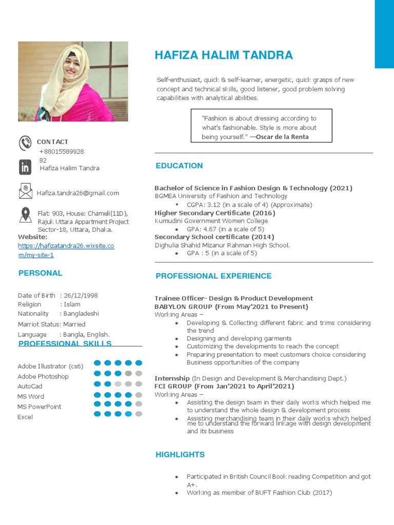 Resume of Hafiza Halim Tandra | PDF | Fashion | Textiles