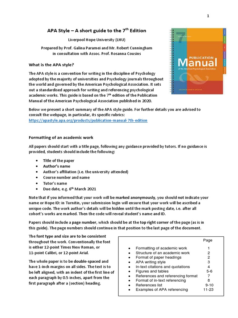 APA Style 7th Edition. Short Guide. | PDF | Apa Style | Letter Case
