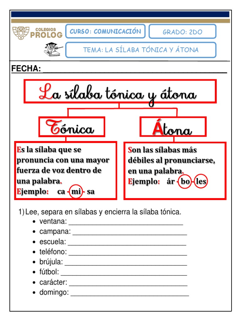 2° Ficha Comunicación - La Sílaba Tónica y Átona | PDF