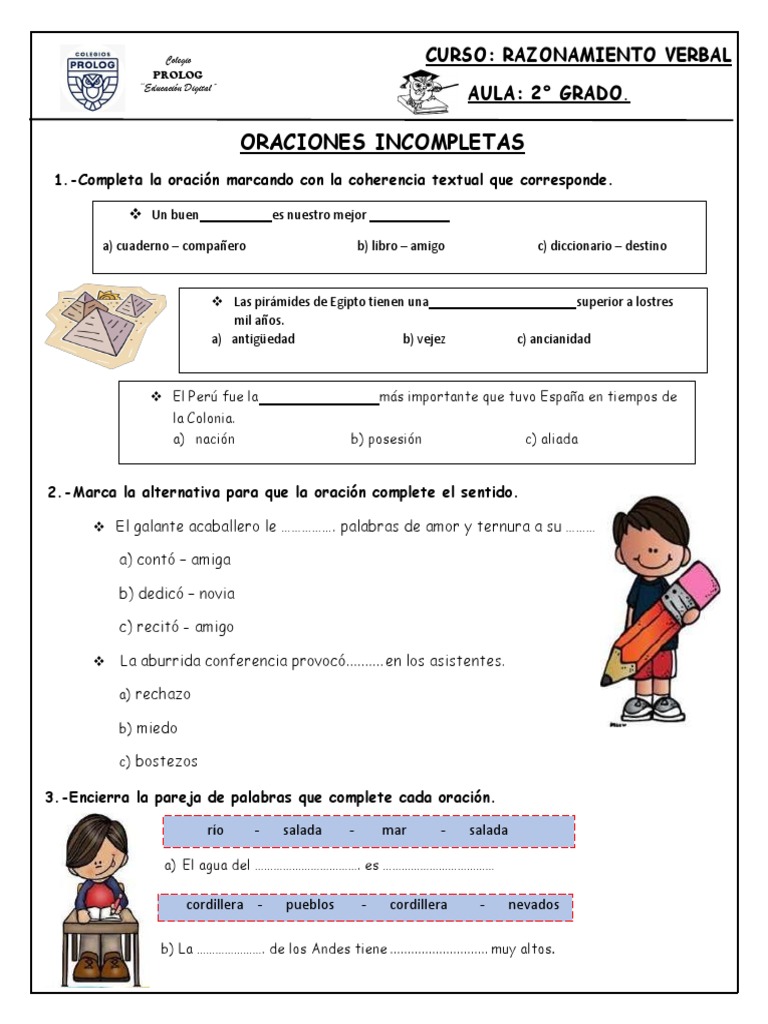 2° Ficha Razonamiento Verbal - Oraciones Incompletas | PDF