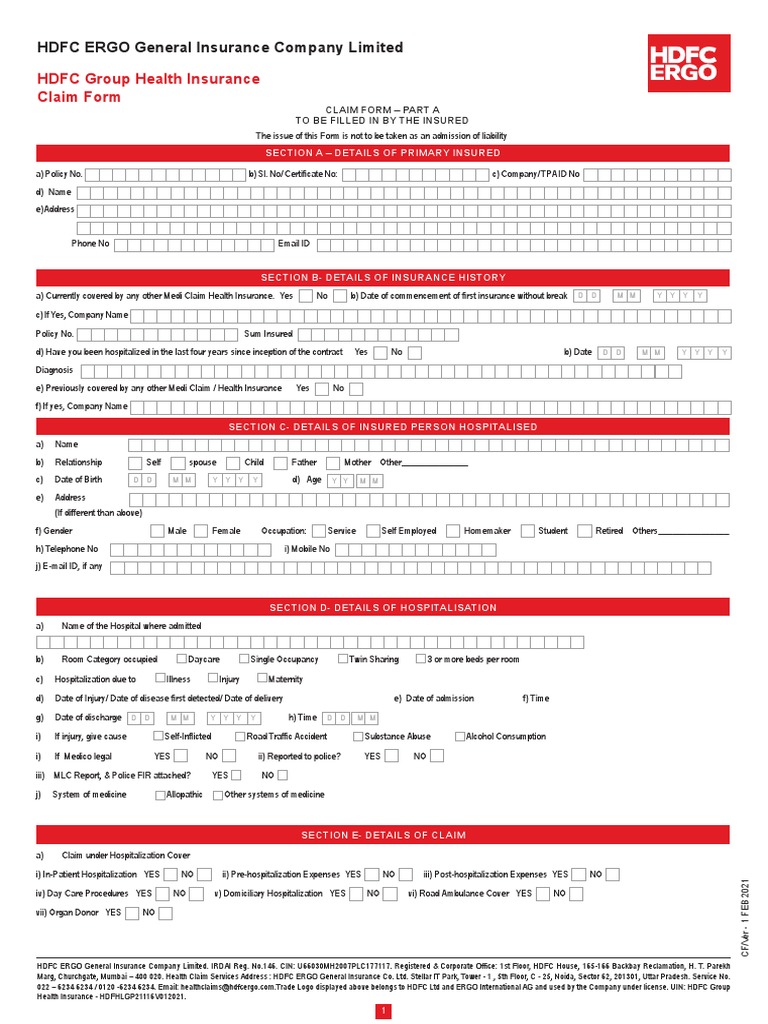 HDFC Group Health Insurance - Claim Manual | PDF | Receipt | Cheque