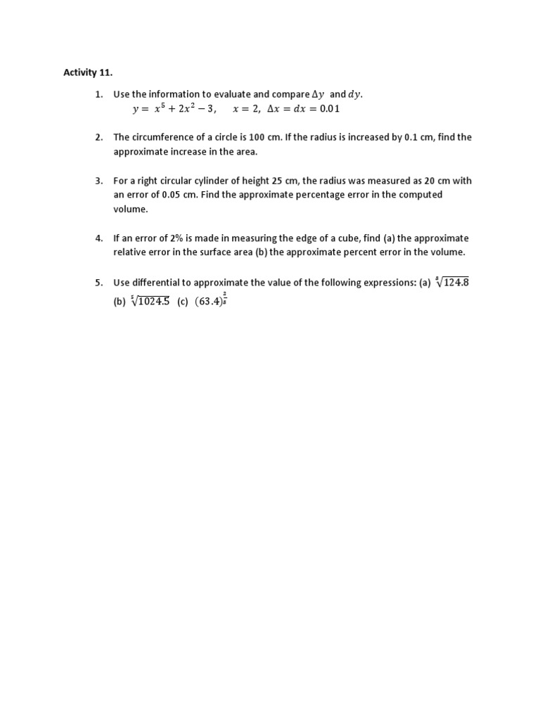 MATH 1E Activity 11 | PDF