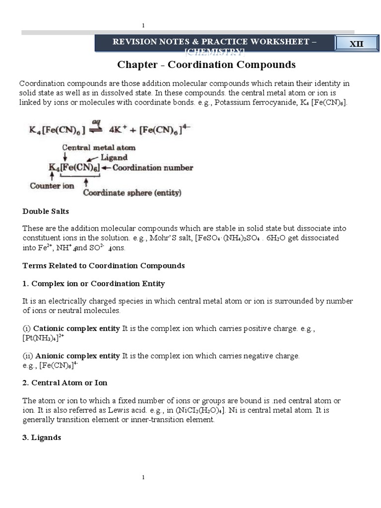 Chemistry Notes For Class 12 Chapter 9 Coordination Compounds | PDF ...