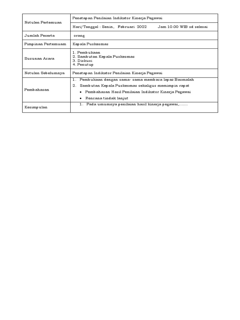 Notulen Pembahasan Hasil Penilaian Indikator Kinerja | PDF