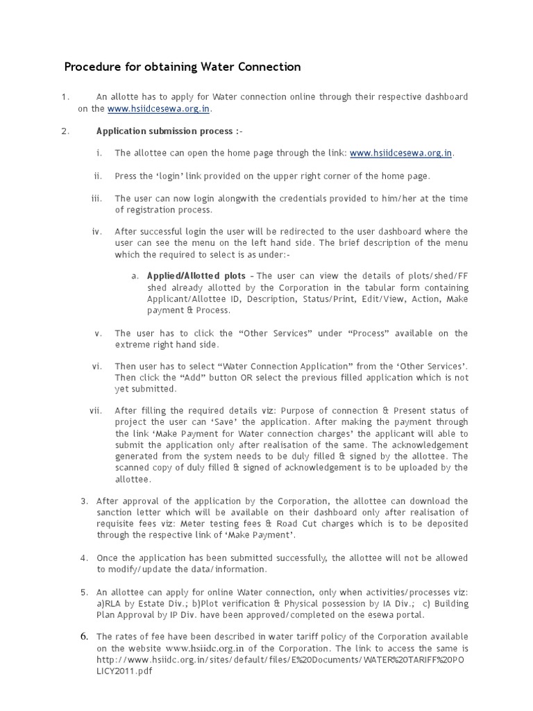 Procedure For Obtaining Water Connection | PDF | Cyberspace | Software