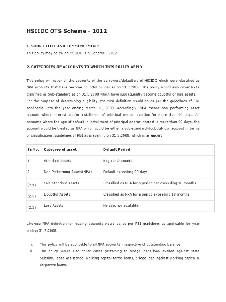 OTS Scheme 2012 | PDF | Interest | Banks