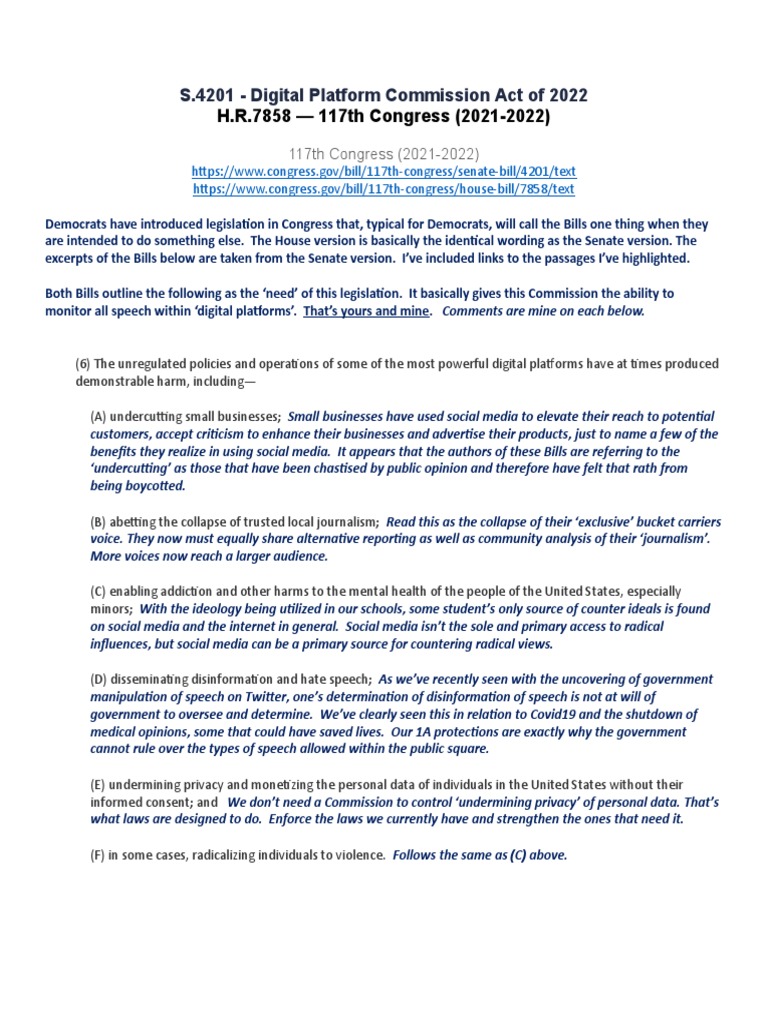 Digital Platform Commission Act Overview | PDF | Social Media | Popular ...