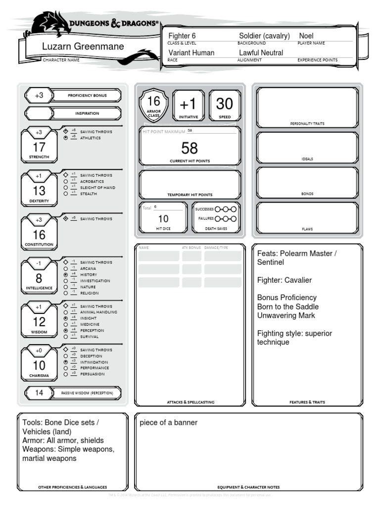 D&D Character Sheet Template | PDF | Entertainment | Tabletop Games