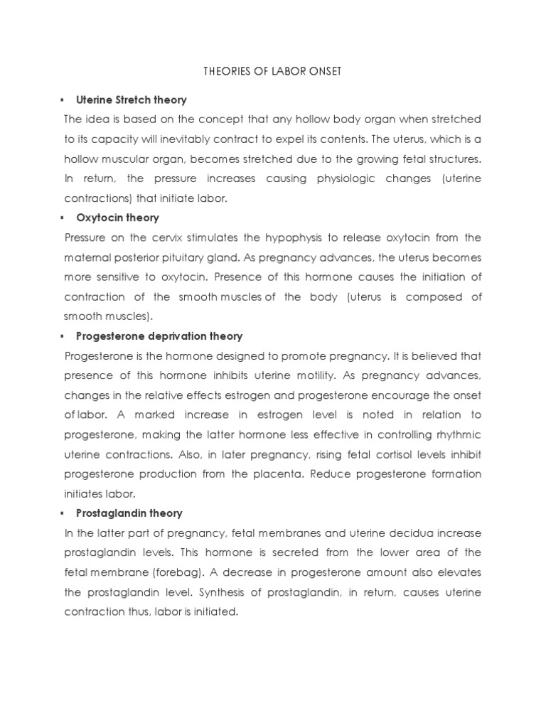 Theories of Labor Onset | PDF | Progesterone | Uterus