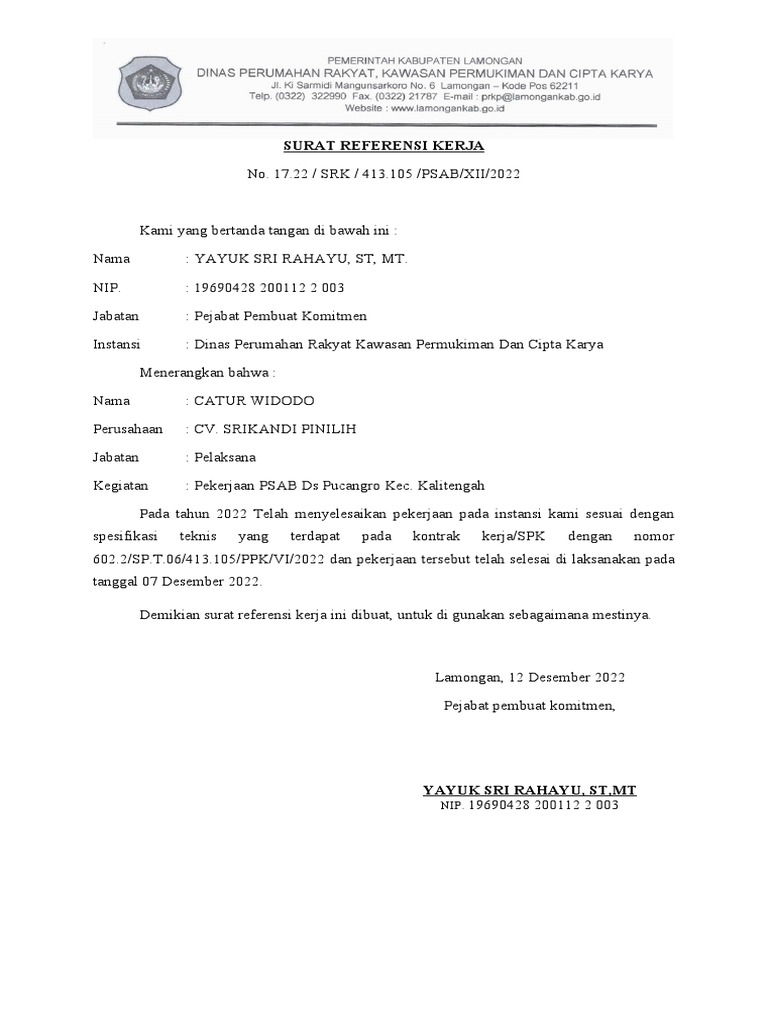 Surat Referensi Kerja | PDF