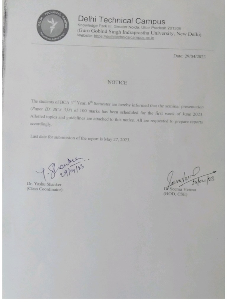 Notice for Seminar Presentation | PDF