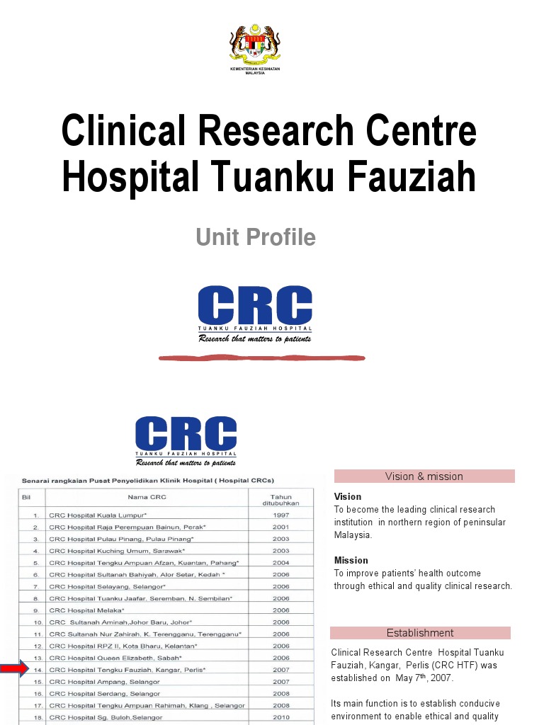 An Introduction To Clinical Research Centre (CRC) Hospital Tuanku Fauziah | PDF | Placebo ...