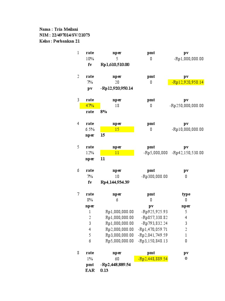 Tugas Time Value of Money_Tria Meilani_497014_Perbankan 21 | PDF