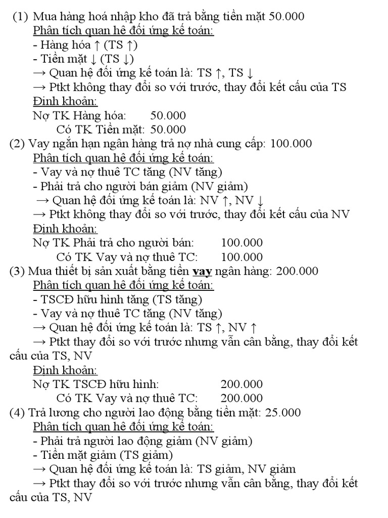 Quan hệ đối ứng kế toán - Định khoản - Phản ánh vào TK - Viết ptkt | PDF