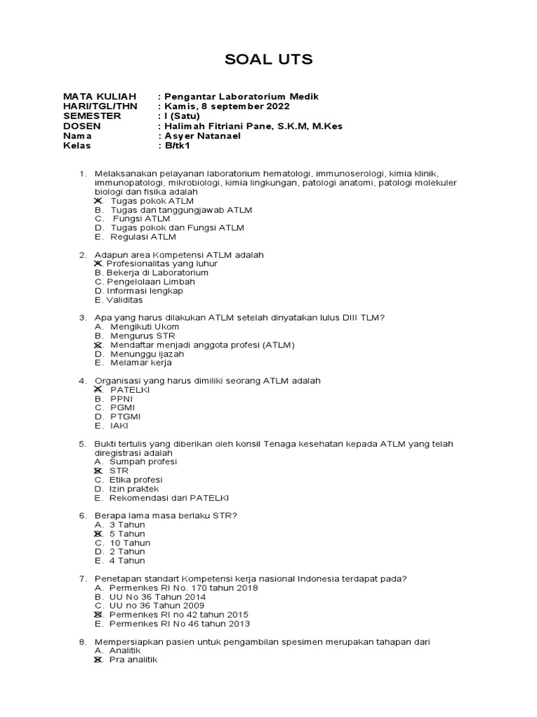 Soal Uts Penglab Medik | PDF