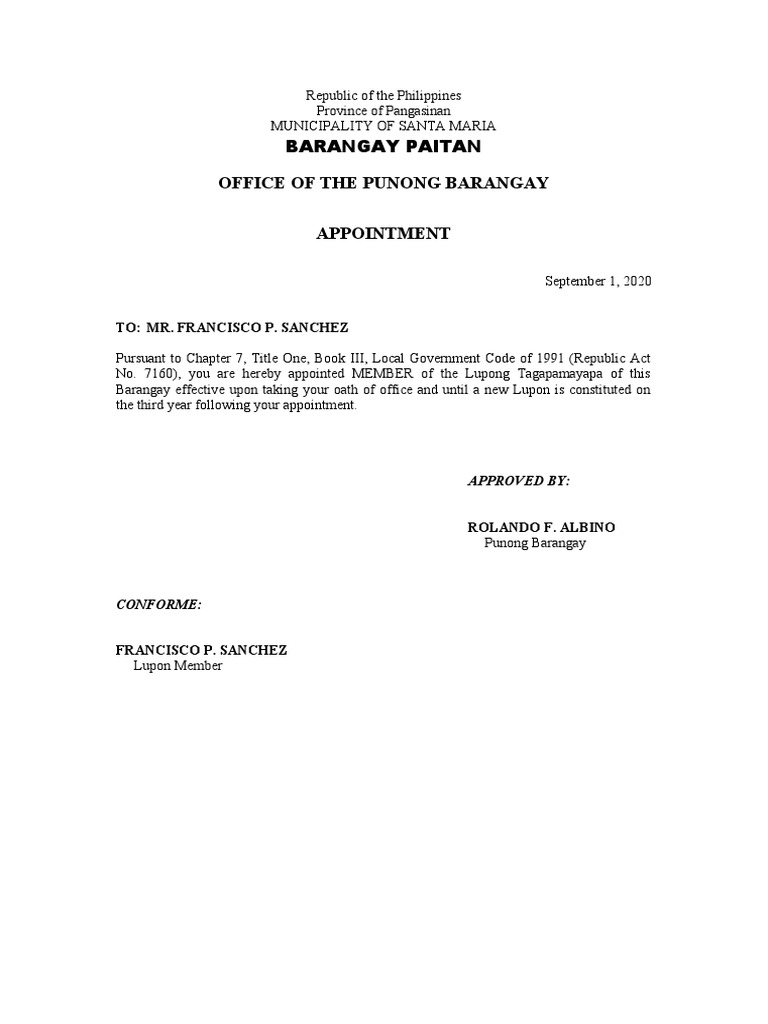 Appointment LUPON SGLGB | PDF