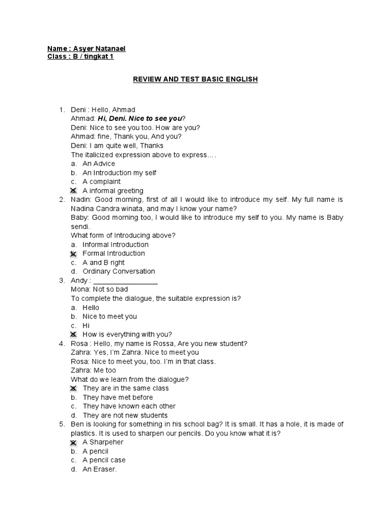 Basic English Review and Quiz Guide | PDF | Interview