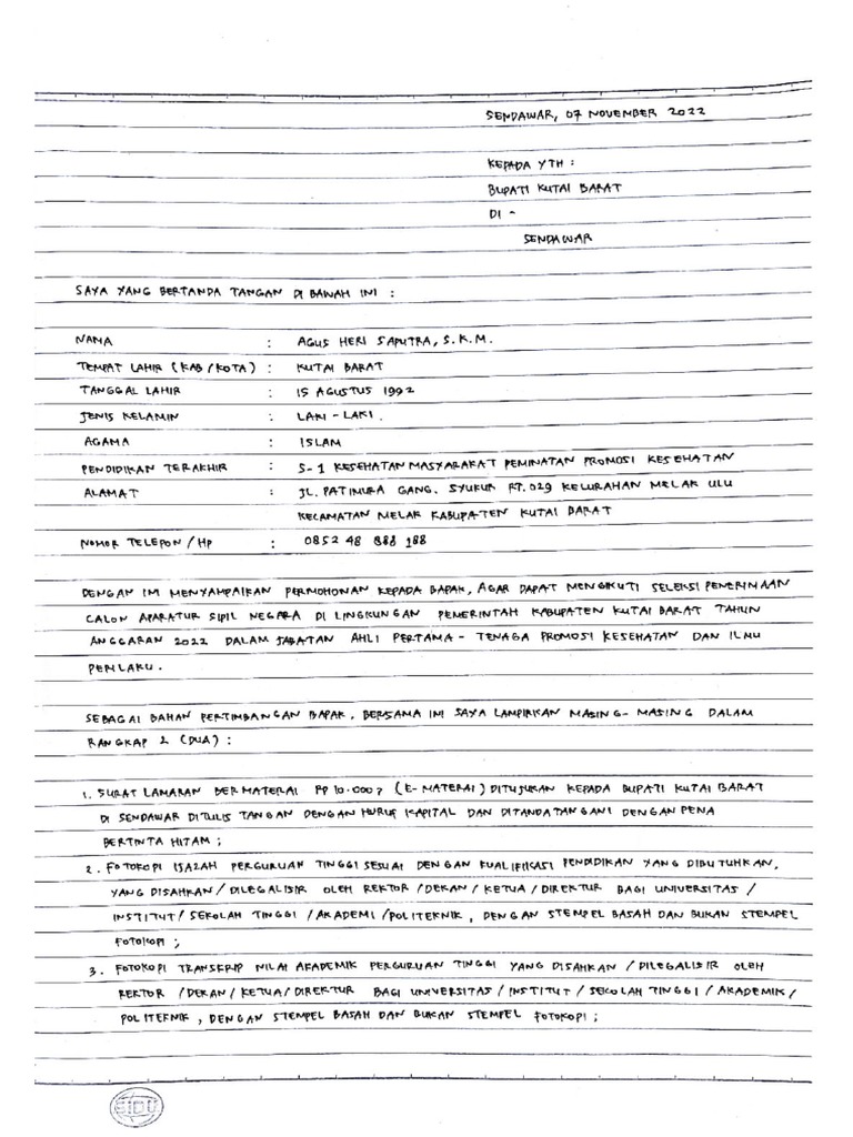 Lamaran Agus Heri Saputra, S.K.M. | PDF