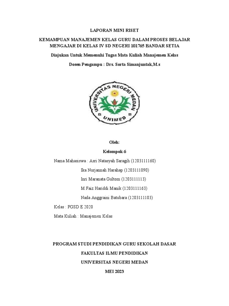 Laporan Mini Riset Manajemen Kelas Kelompok 6 Pdf Karier Perkembangan