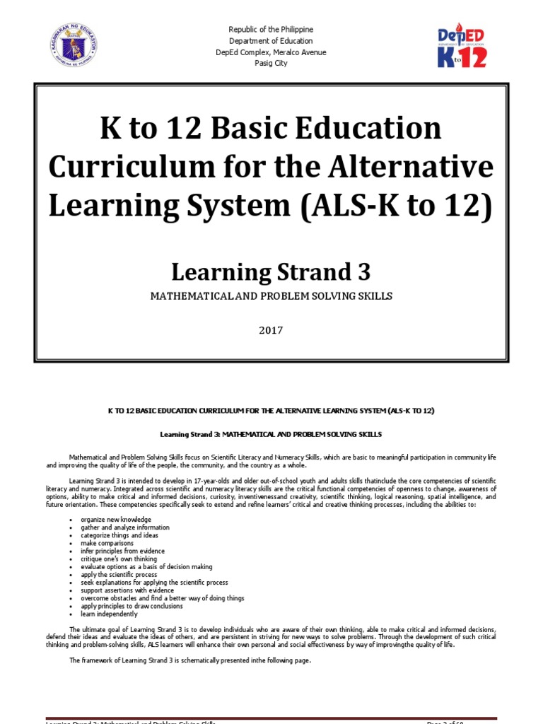 ALS Learning Strand 3: Math Skills | PDF | Statistics | Curriculum