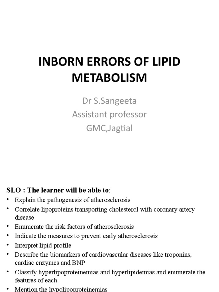 Inborn Errors of Lipid Metabolism | PDF | Cholesterol | High Density ...
