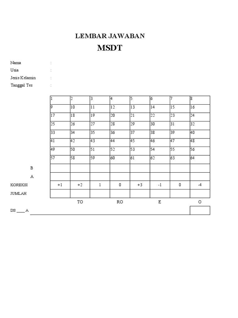 MSDT Test Answer Sheet | PDF