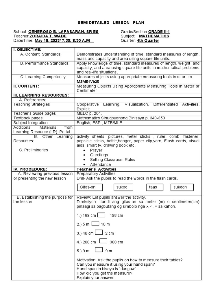 Grade 2 LP Demo May 15 2023 | Download Free PDF | Teachers | Learning