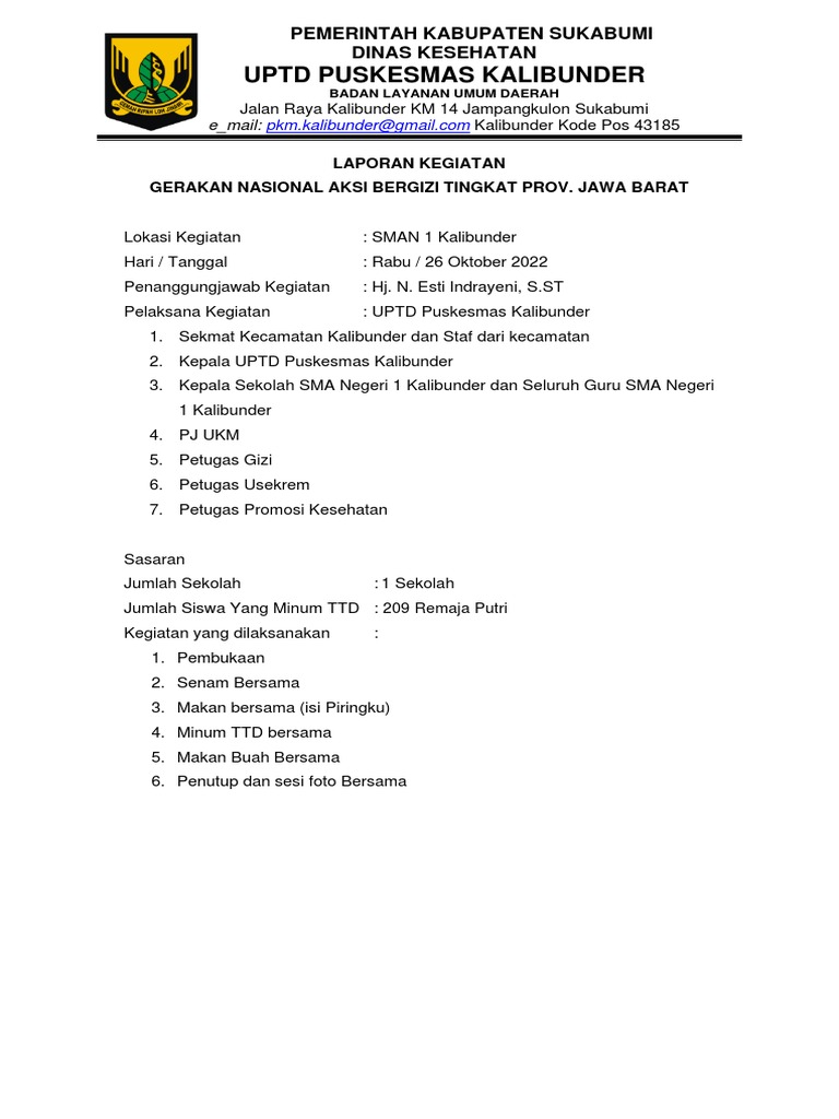 LAPORAN KEGIATAN Aksi Bergizi PKM Kalibunder | PDF
