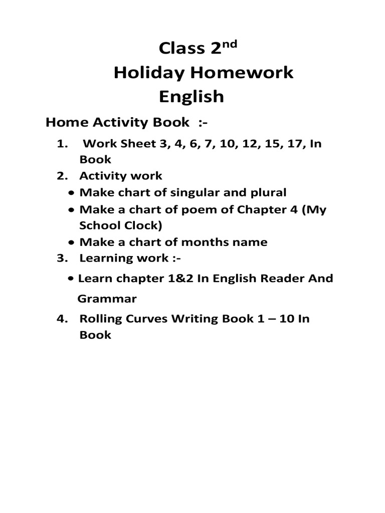 Class 2 Holiday Homework English: Home Activity Book | PDF