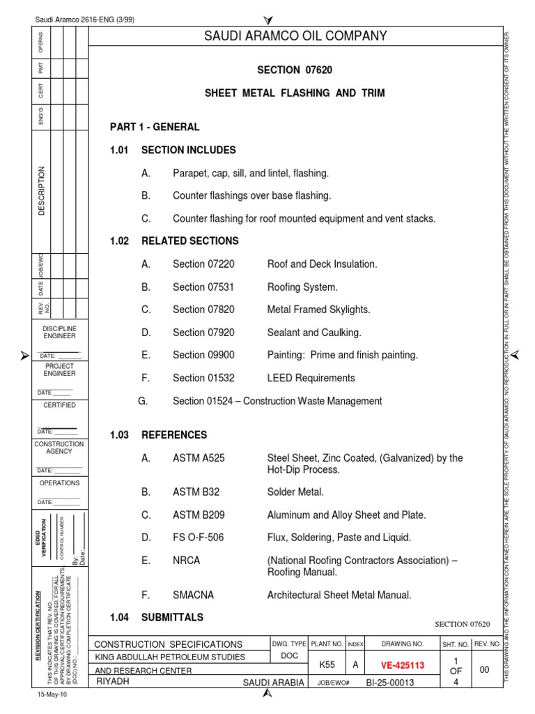 Saudi Aramco Oil Company: SECTION 07620 Sheet Metal Flashing and Trim ...