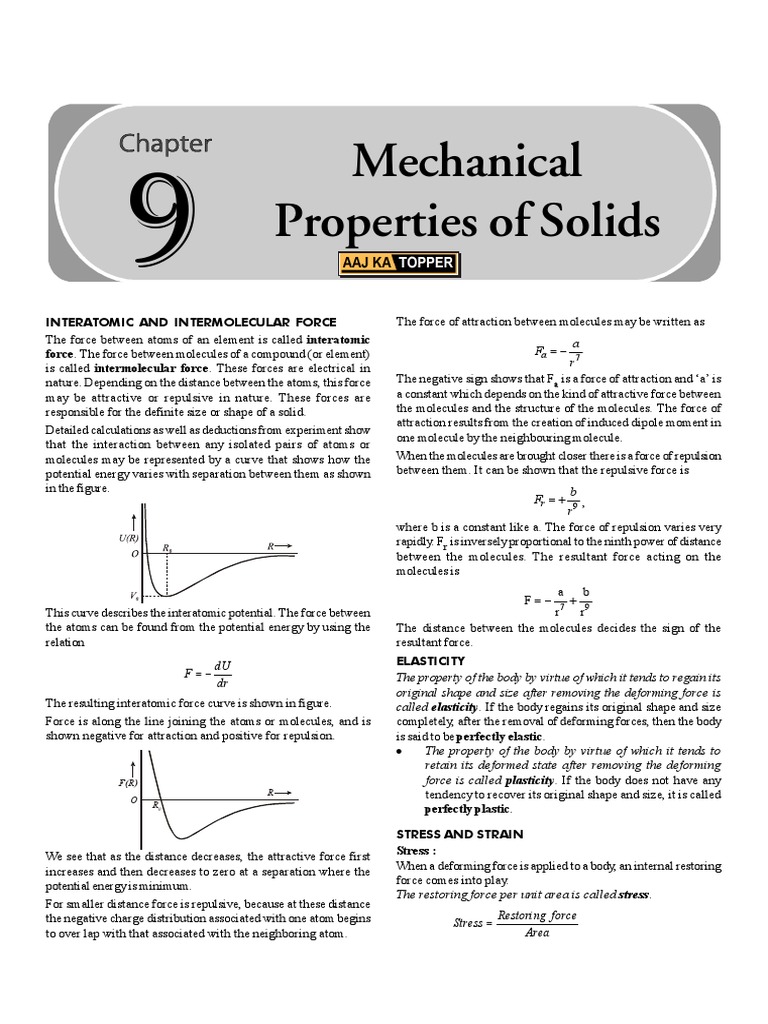 Chapter - 9 Mechanical Properties of Solids | PDF | Deformation (Engineering) | Young's Modulus