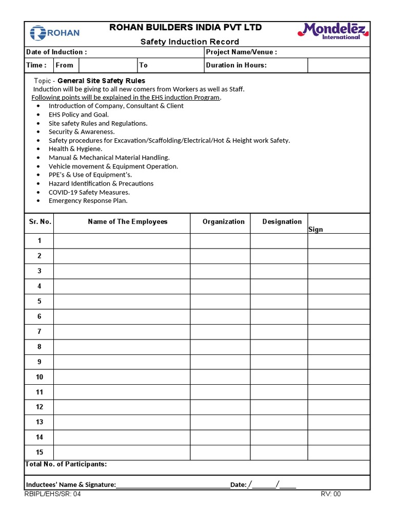 Safety Induction Record Template | PDF
