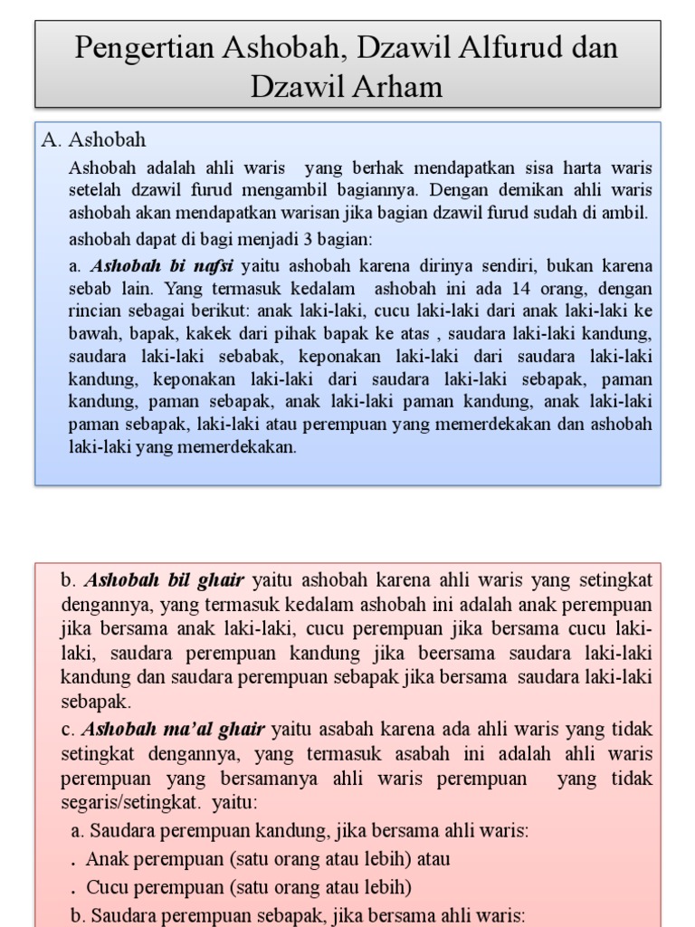 Pengertian Ashobah, Dzawil Alfurud Dan Dzawil Arham | PDF